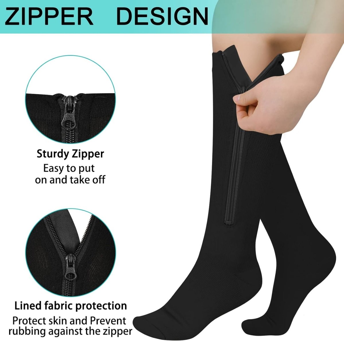 Zippered Compression Socks - Support Stockings 20-30 mmHg - Omega Walk