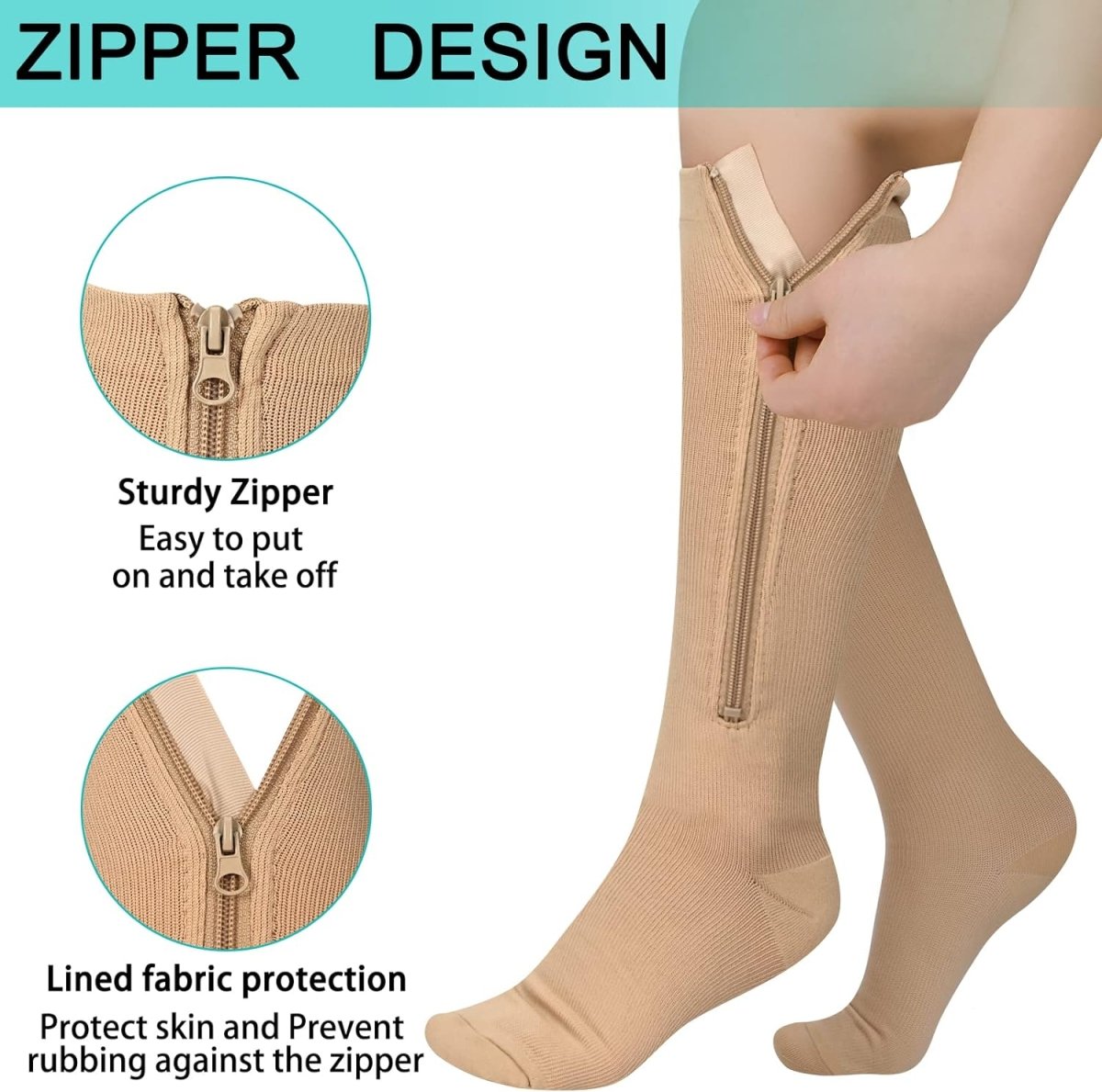 Zippered Compression Socks - Support Stockings 20-30 mmHg - Omega Walk